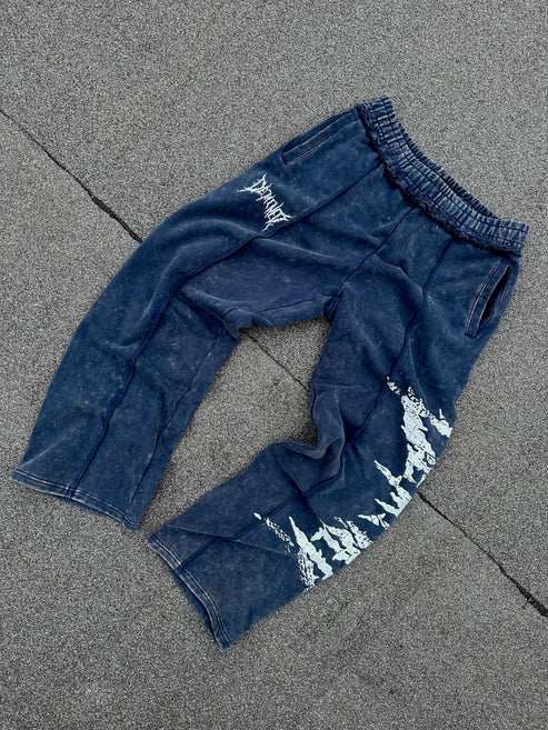 DEEP BLUE CRACKED LOGO PANTS – DETAINED